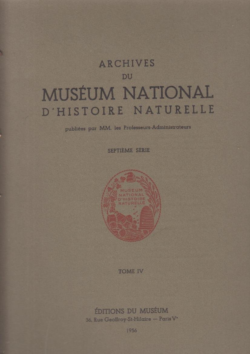 Archives du Muséum d'Histoire Naturelle septième série tome IV by E ...