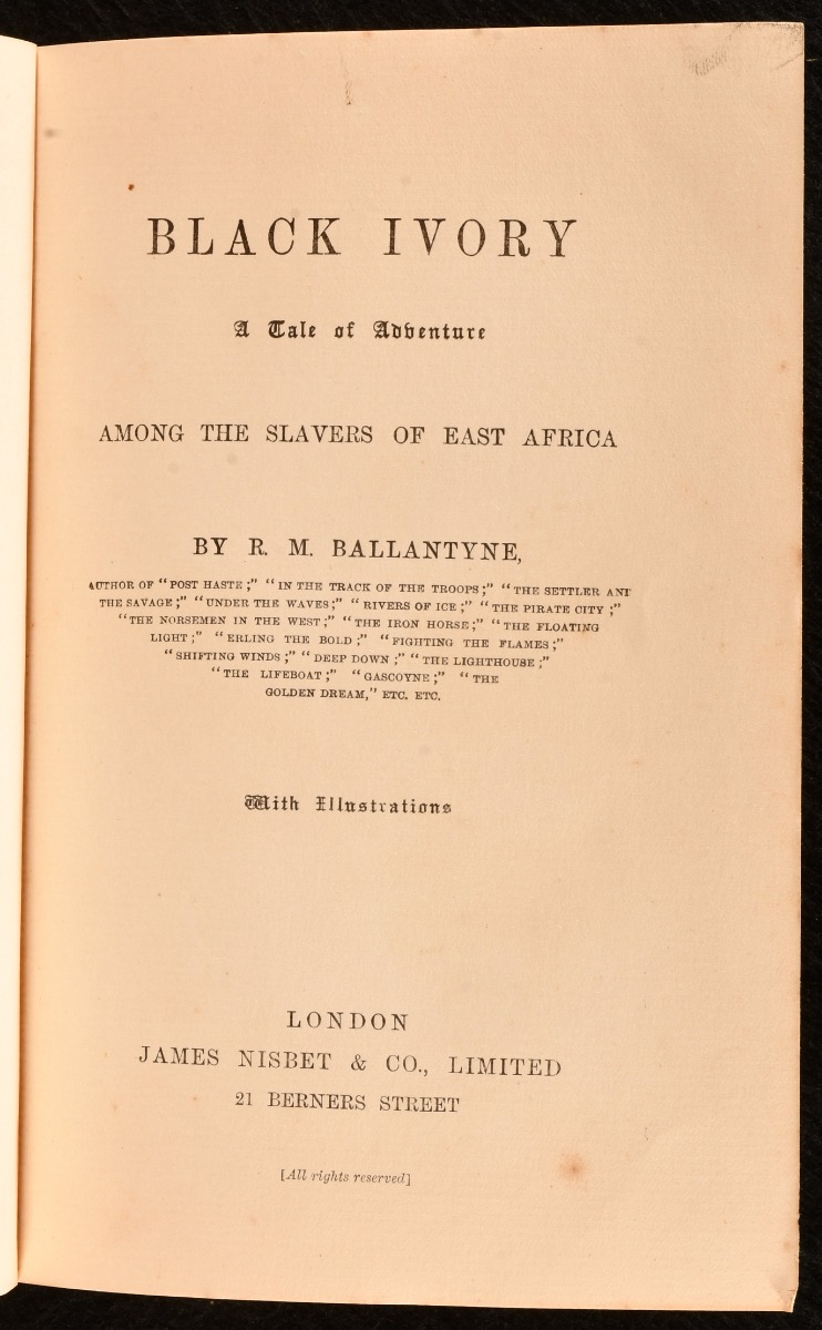 1873-1892 2 Vols Black Ivory and The Hot Swamp by R. M. Ballantyne: Very Good Cloth (1873) First ...