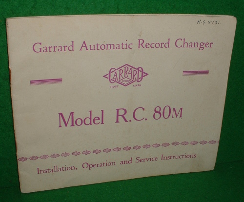 GARRARD AUTOMATIC RECORD CHANGER MODEL R. C. 80m [Installation ...