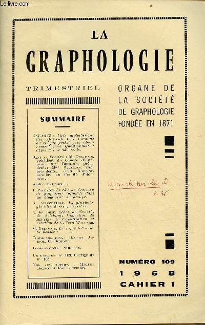 La graphologie n°109 cahier 1 1968 - André Maurois - le rôle de l ...