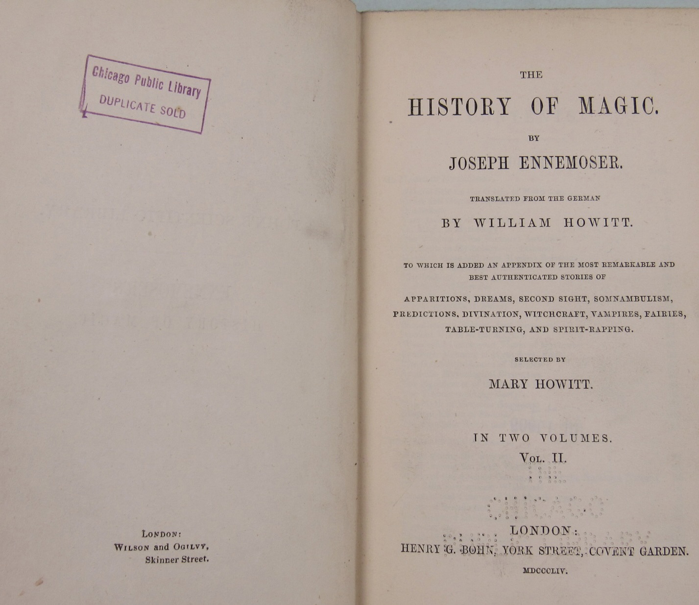 The History of Magic Volume 2 [Bohn's Scientific Library] by Ennemoser ...
