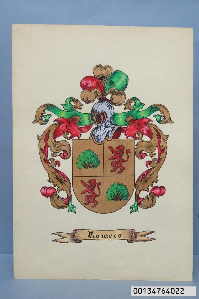 ESCUDO HERALDICO ROMERO. PINTADO A MANO. PRIMERA MITAD SIGLO XX: Art ...