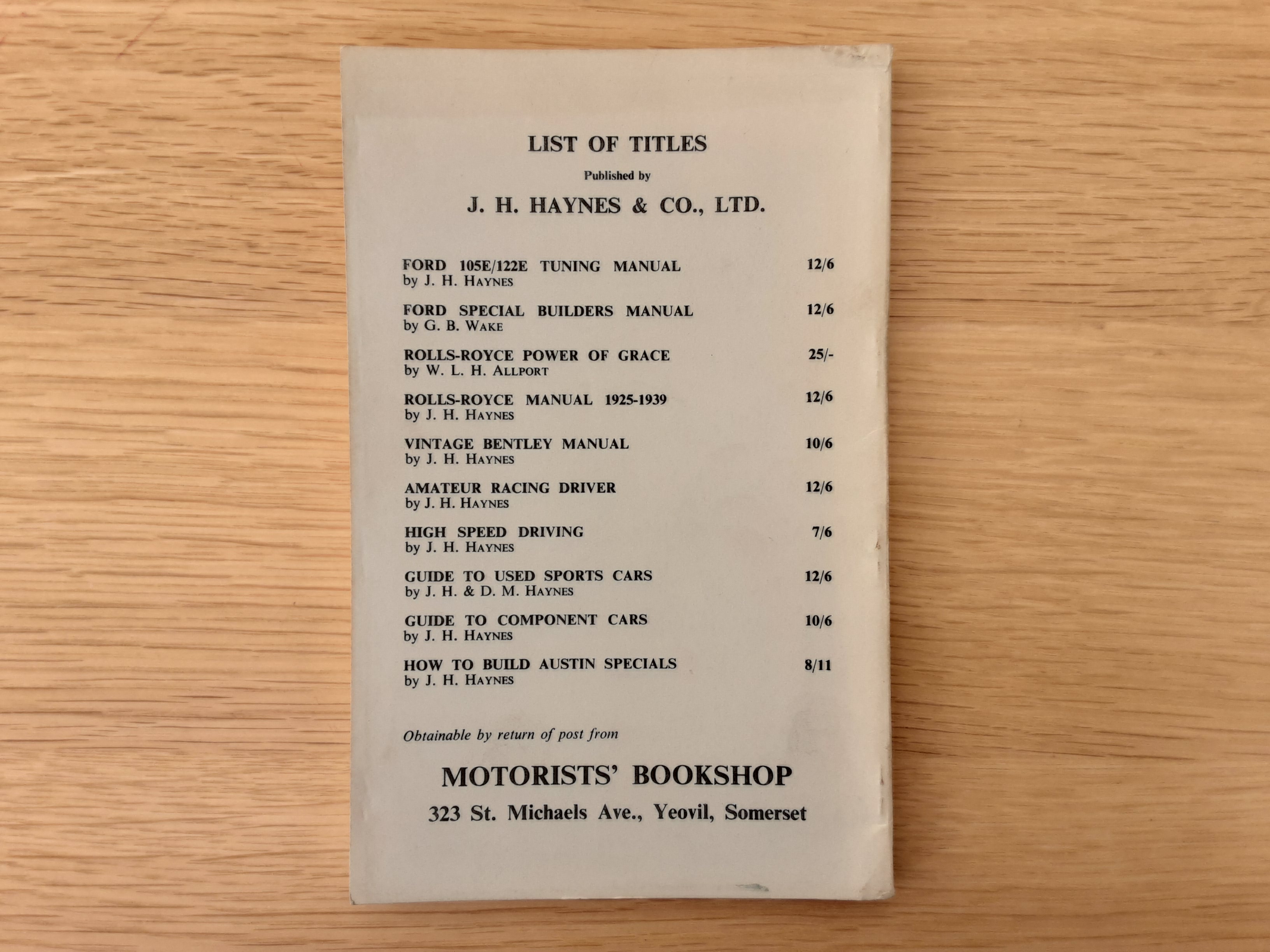 Rolls - Royce 1925 - 1939 Manual by J.H. Haynes: Very Good Soft cover ...