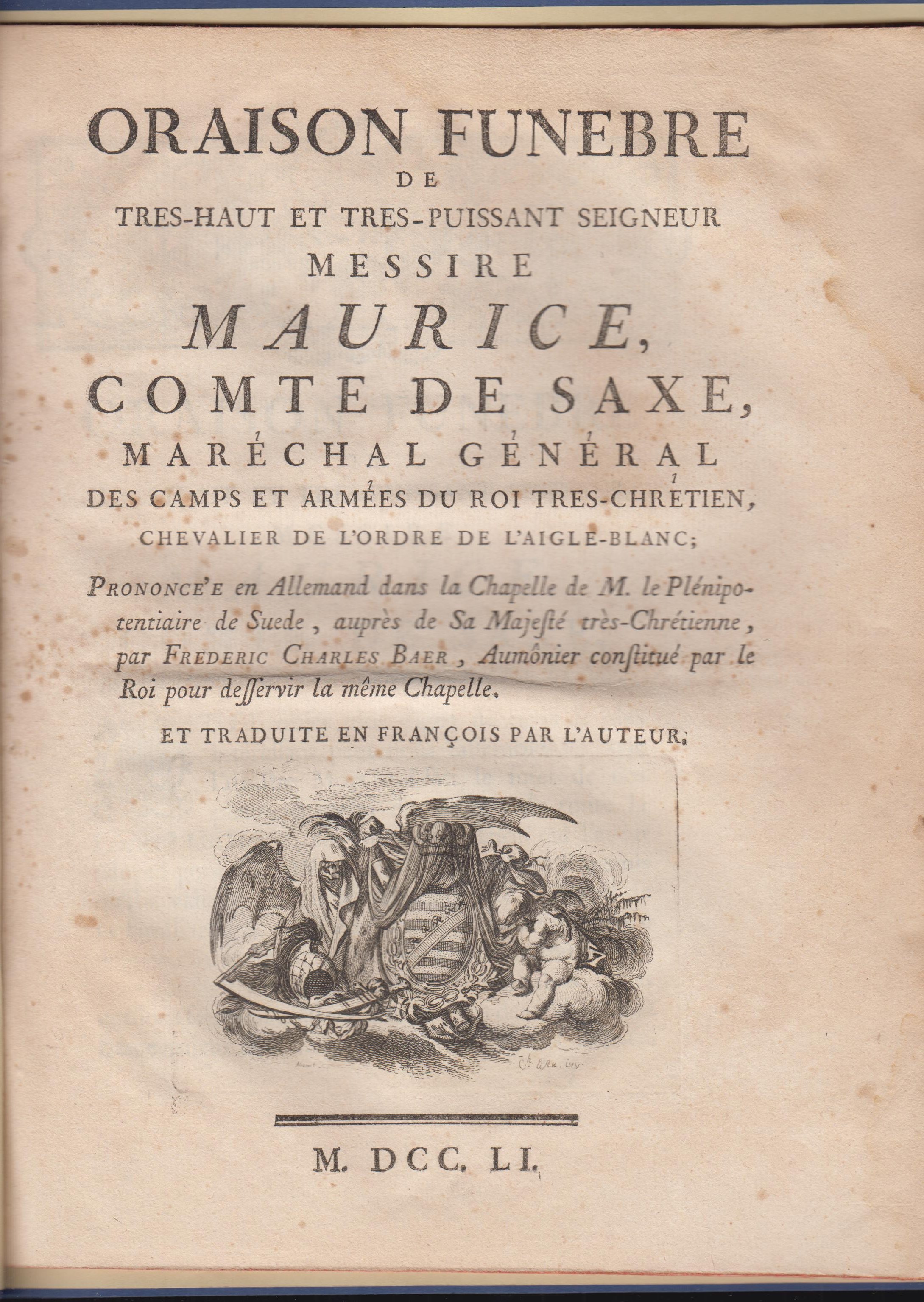 Oraison funébre de tres-haut et tres-puissant seigneur Messire Maurice ...