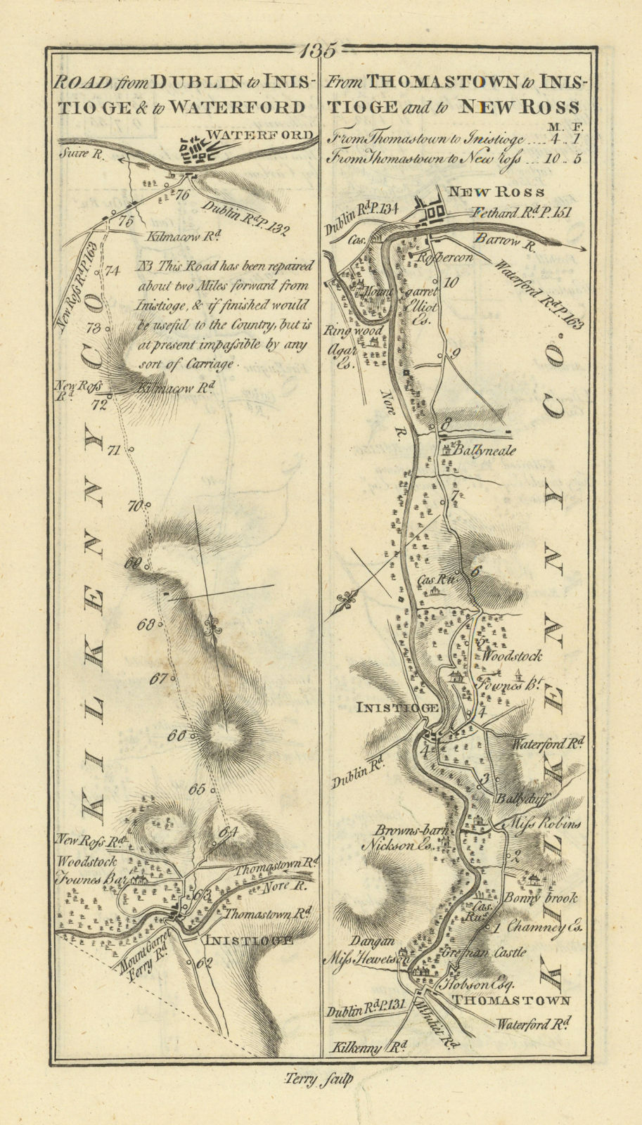 Road from Dublin to Inistoge to Waterford from Thomastown to Inistoge ...