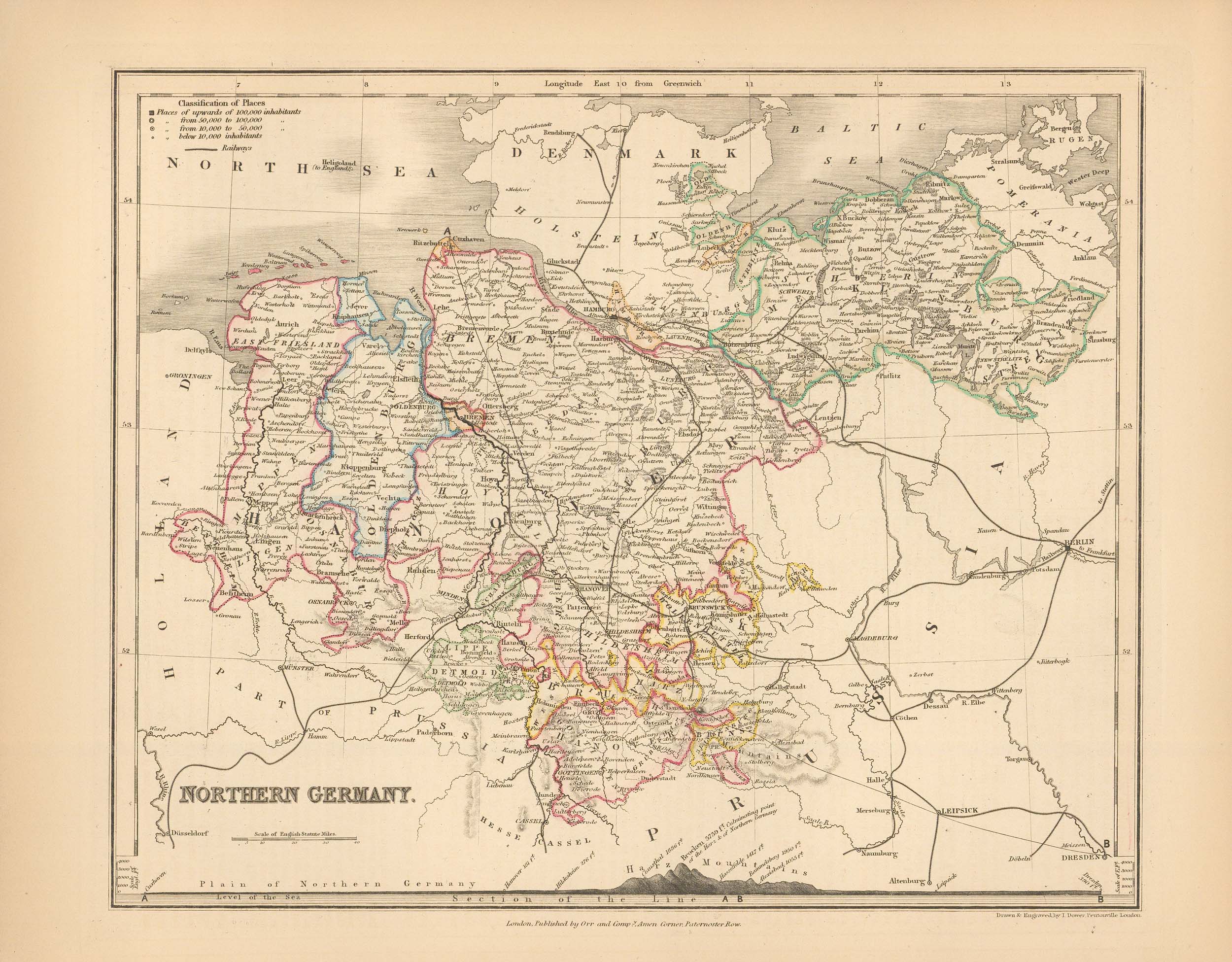 Milner's 1850 Map of Northern Germany by Reverend Thomas Milner: (1850 ...