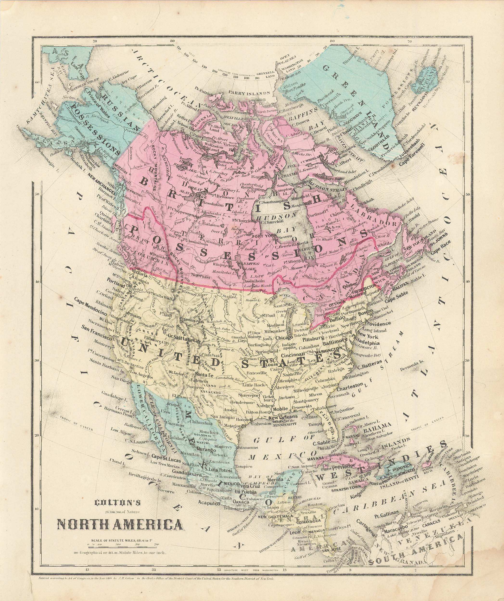 Colton's 1860 Map of North America by J.H. Colton: (1860) | Art Source ...