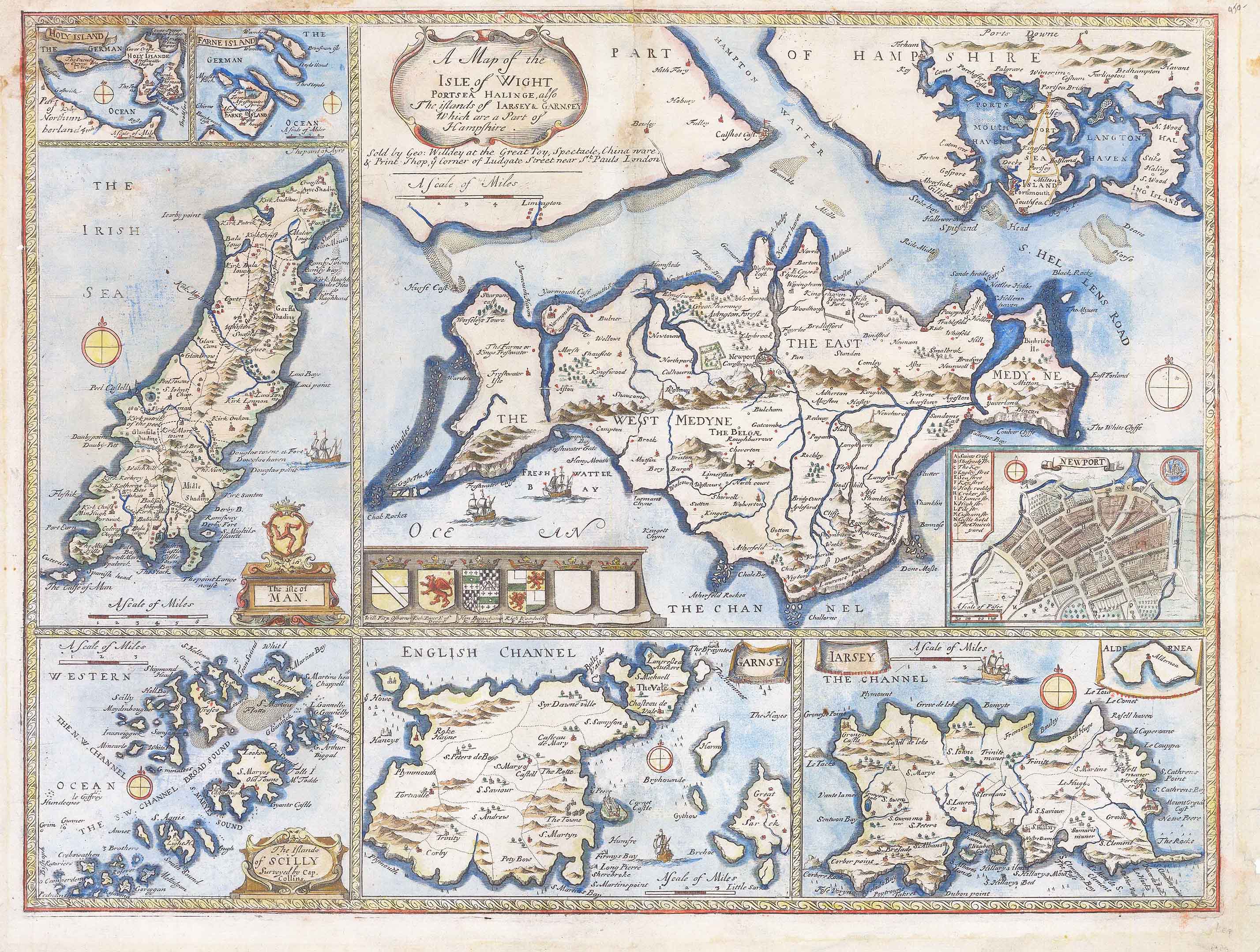 1730 A Map Isle of Wight Portsea Halinge Jersey Guernsey Holy Farn ...