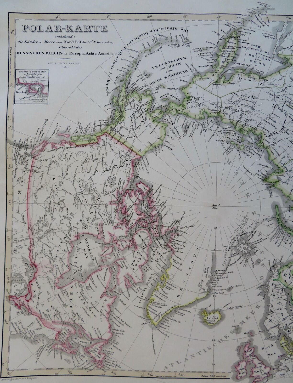 North Pole Canada Greenland Russia Scandinavia 1854 Berghaus detailed ...