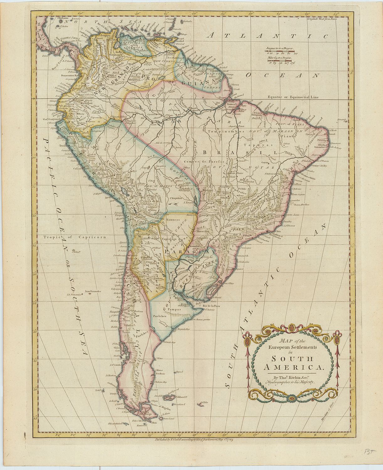 Map of the European Settlements in South America. by KITCHIN, Thomas ...