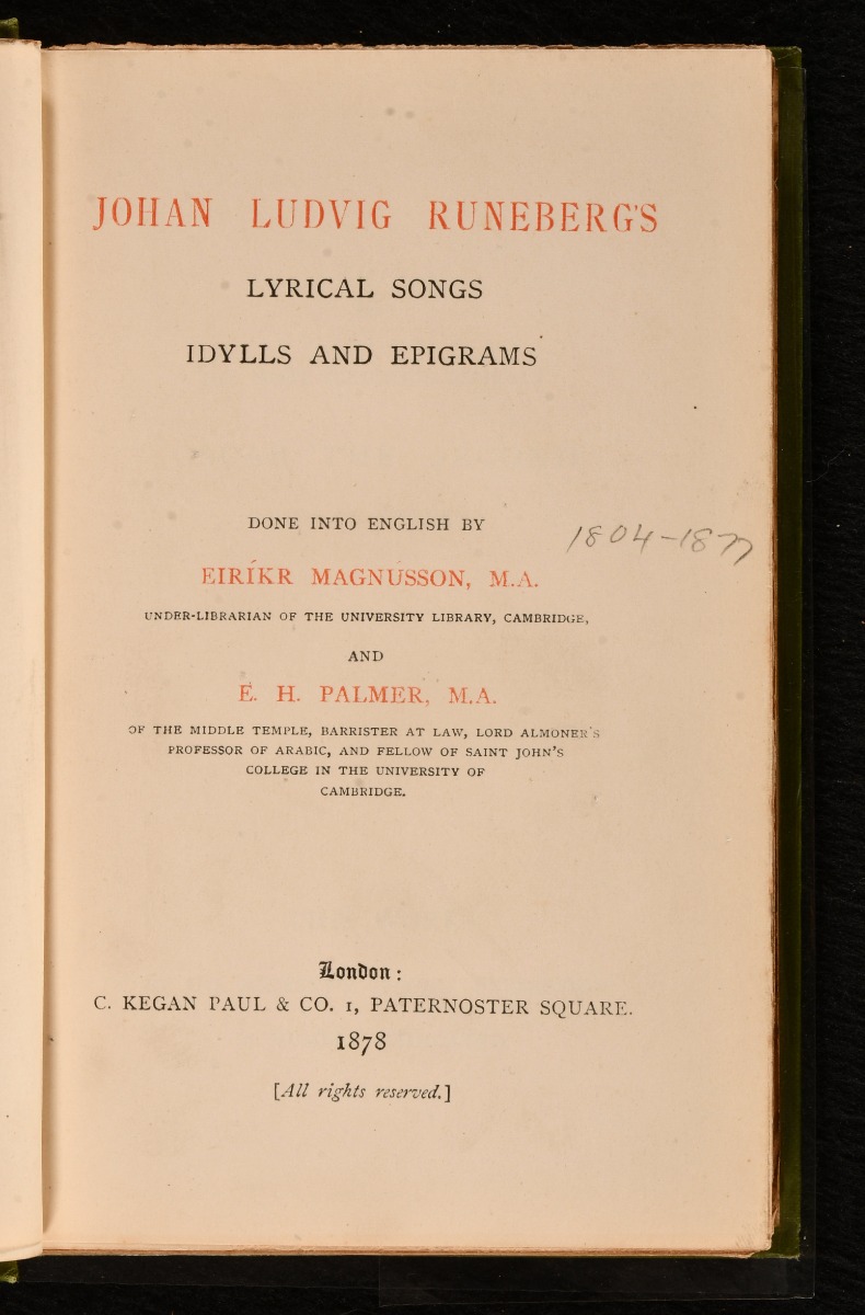 Johan Ludvig Runeberg's Lyrical Songs Idylls and Epigrams by Johan ...