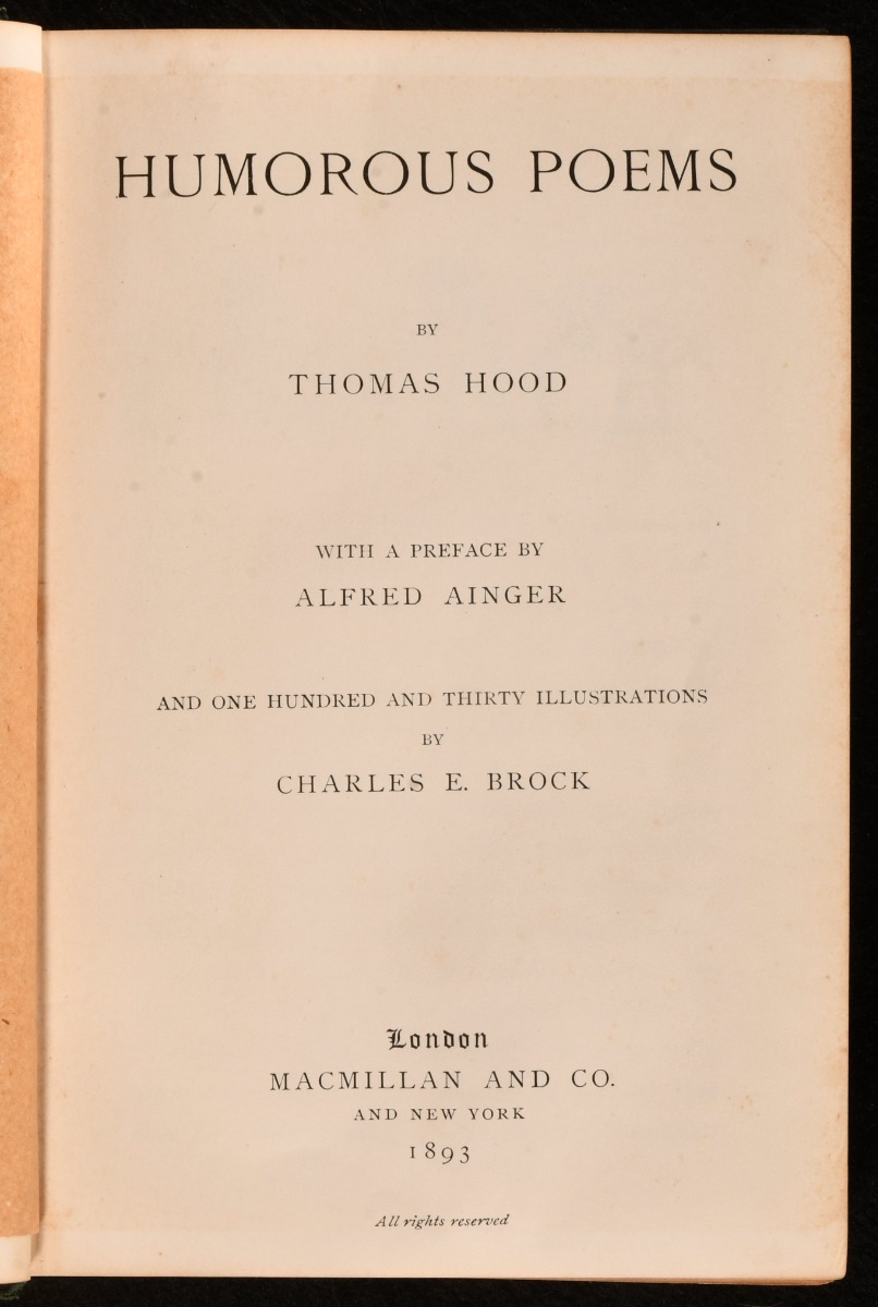 Humorous Poems by Thomas Hood: Very Good Cloth (1893) First edition ...