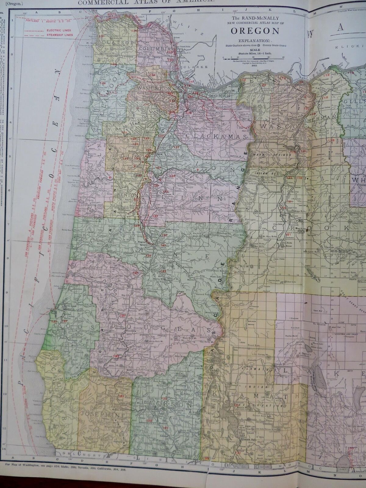 Oregon Salem Portland Eugene Railroads Ship Routes 1912 McNally ...