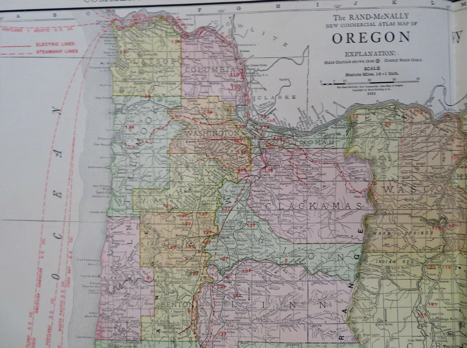 Oregon Salem Portland Eugene Railroads Ship Routes 1912 McNally ...