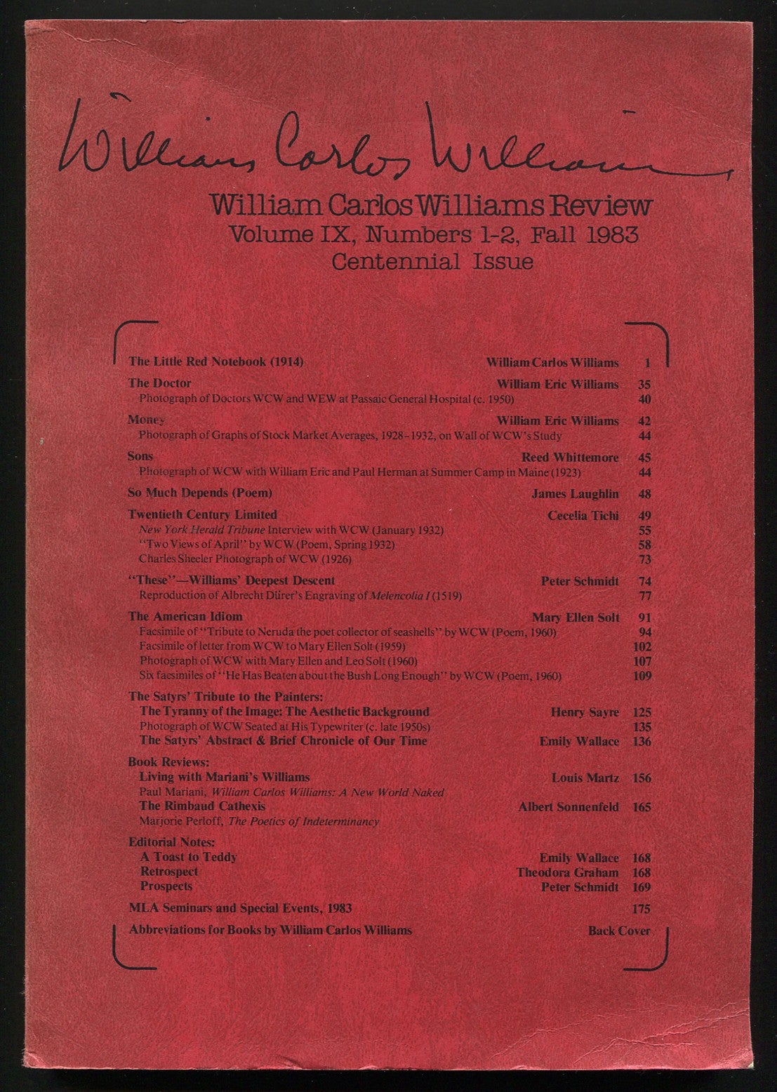 William Carlos Williams Review Volume IX, Numbers 1-2, Fall 1983 ...