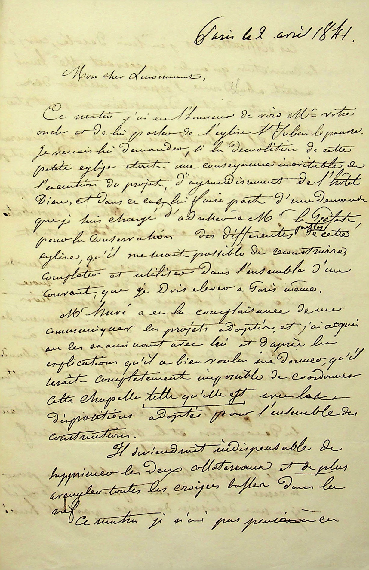 Lettre autographe signée by Jean-Baptiste Antoine Lassus (1807-1857 ...