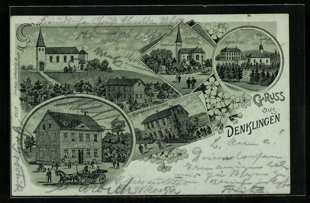 Mondschein-Lithographie Denklingen, Neue evangelische Kirche ...