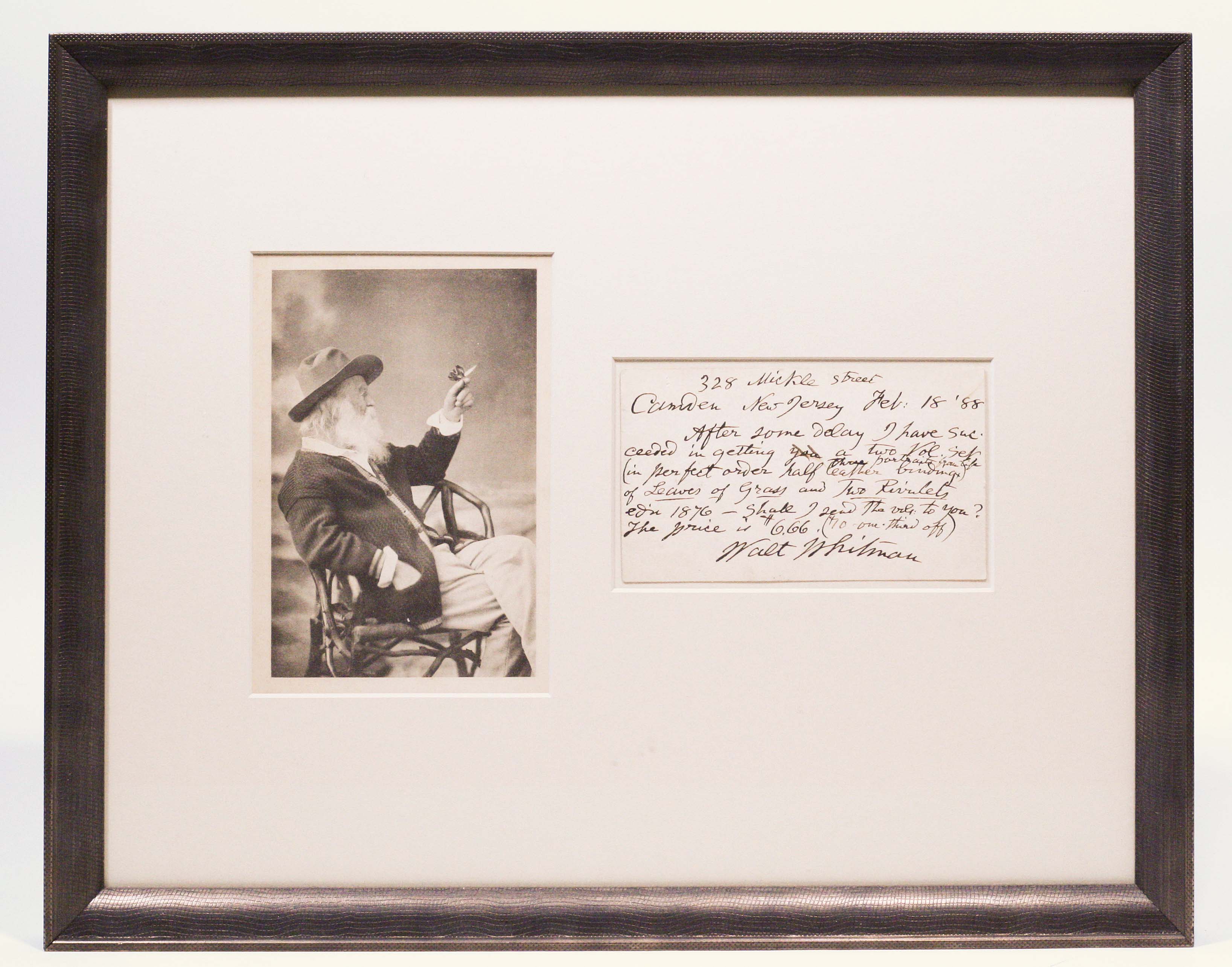 Autographed Letter Signed [ALS] Mentioning "Leaves of Grass" by Walt ...