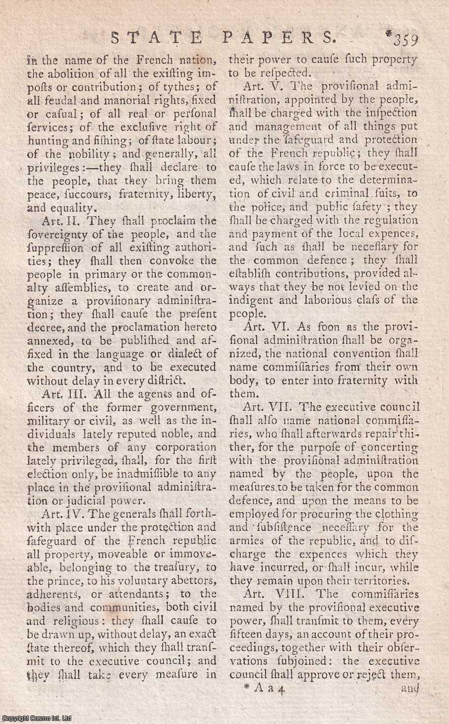 French Revolution : Decree for extending the French System to all ...