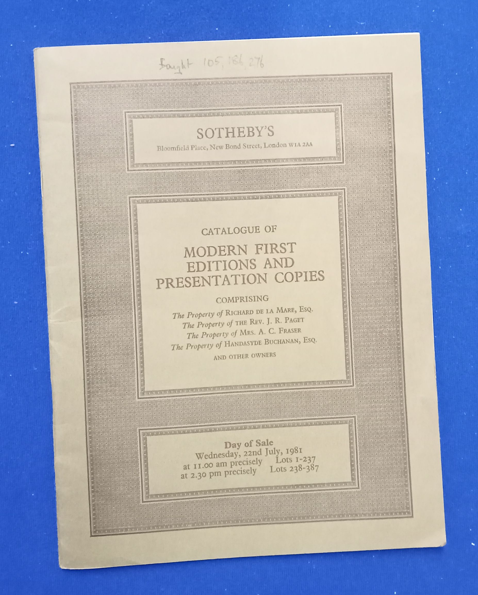 Catalogue of modern first editions and presentation copies [ Sotheby ...