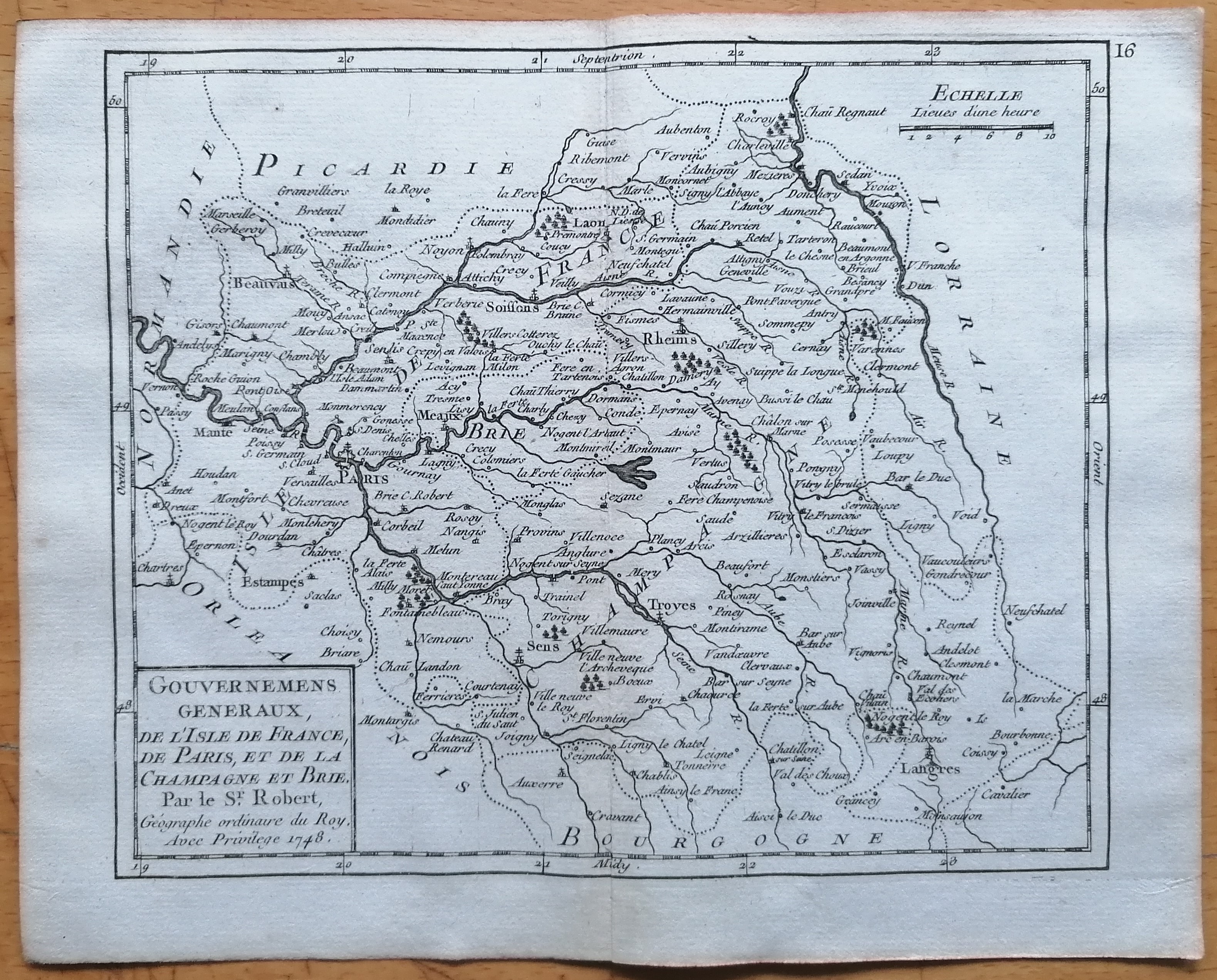 Vaugondy Original Map Paris Troyes Reims - 1750: (1750) Karte ...