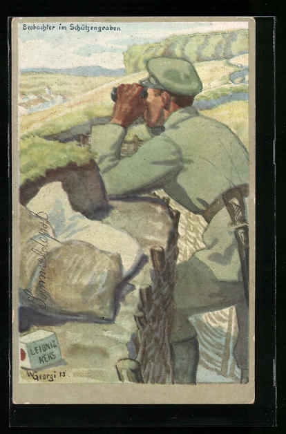 Künstler-Ansichtskarte Walter Georgi: Beobachter im Schützengraben ...