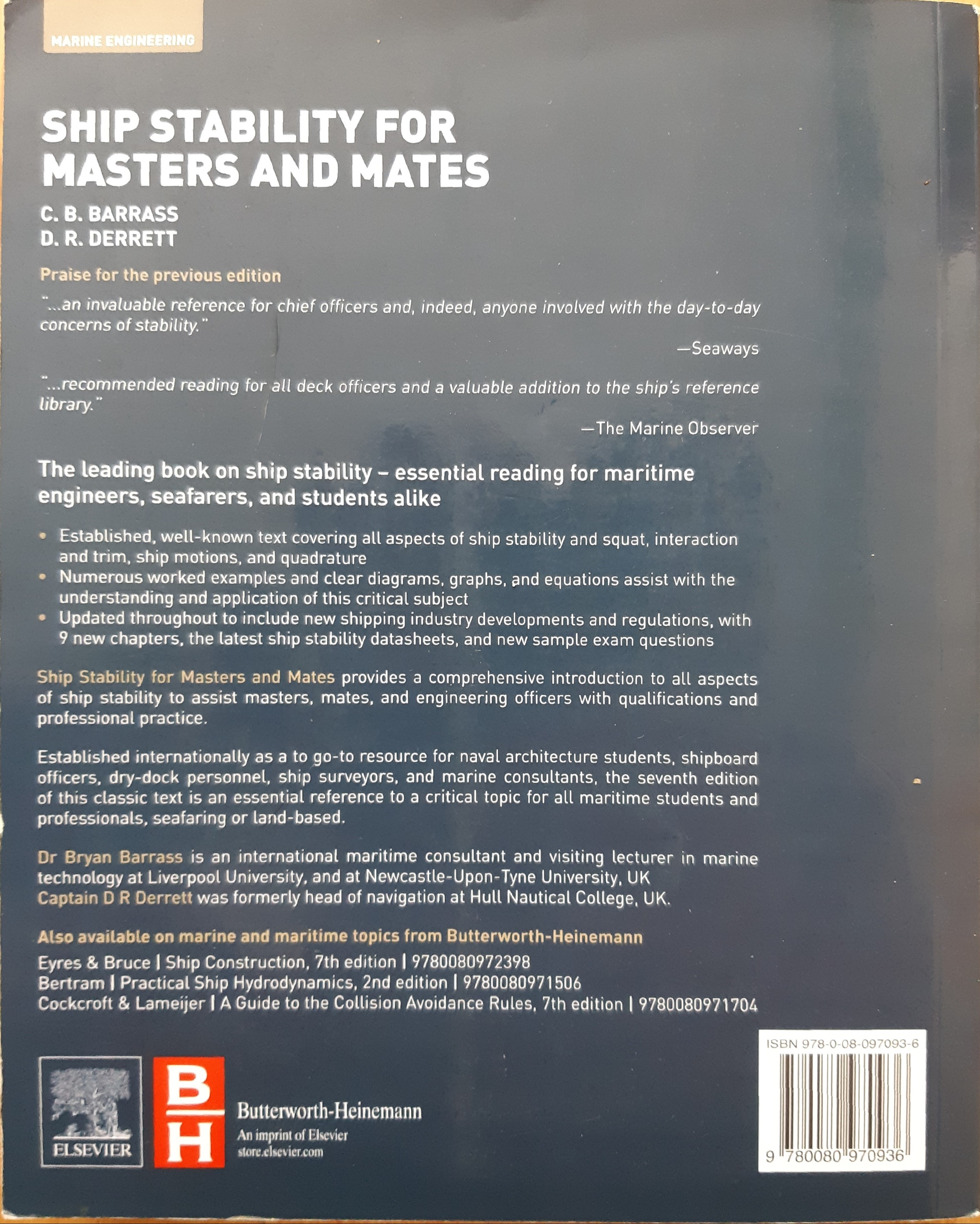 Ship Stability for Masters and Mates by Barrass, Bryan; Derrett, Capt D ...