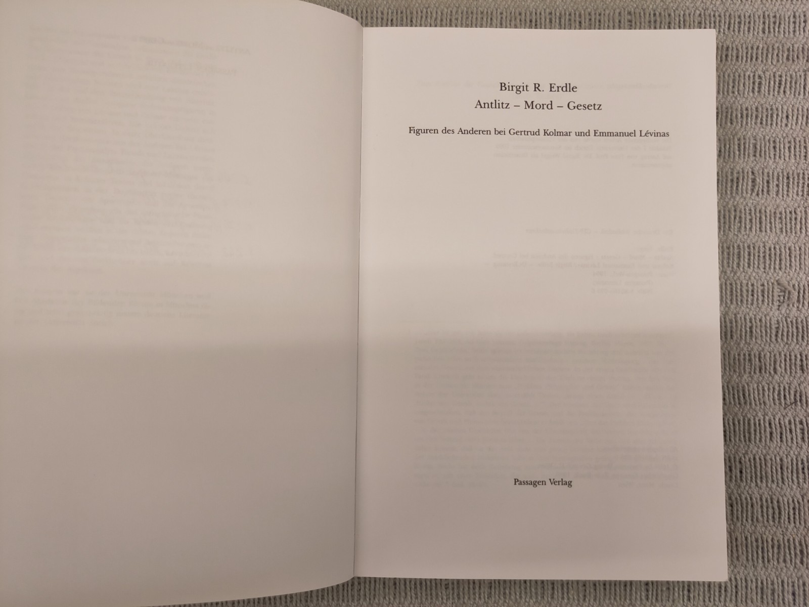 Antlitz - Mord - Gesetz. Figuren des Anderen bei Gertrud Kolmar und ...
