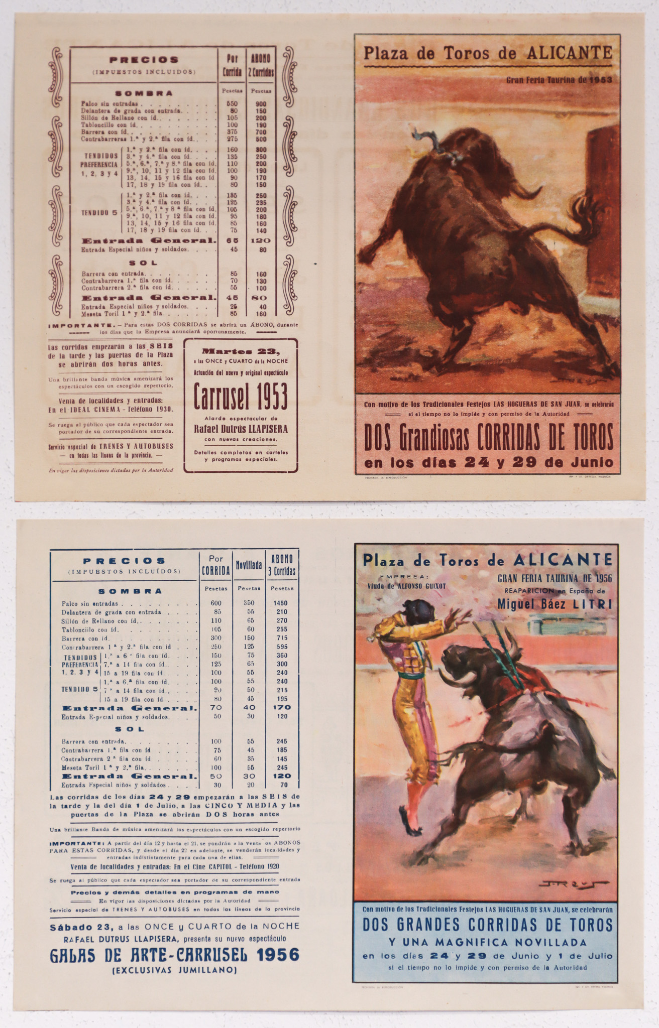 1950's Spanish Bullfighting Poster, Plaza de Toro, Valencia (Set of 2 ...