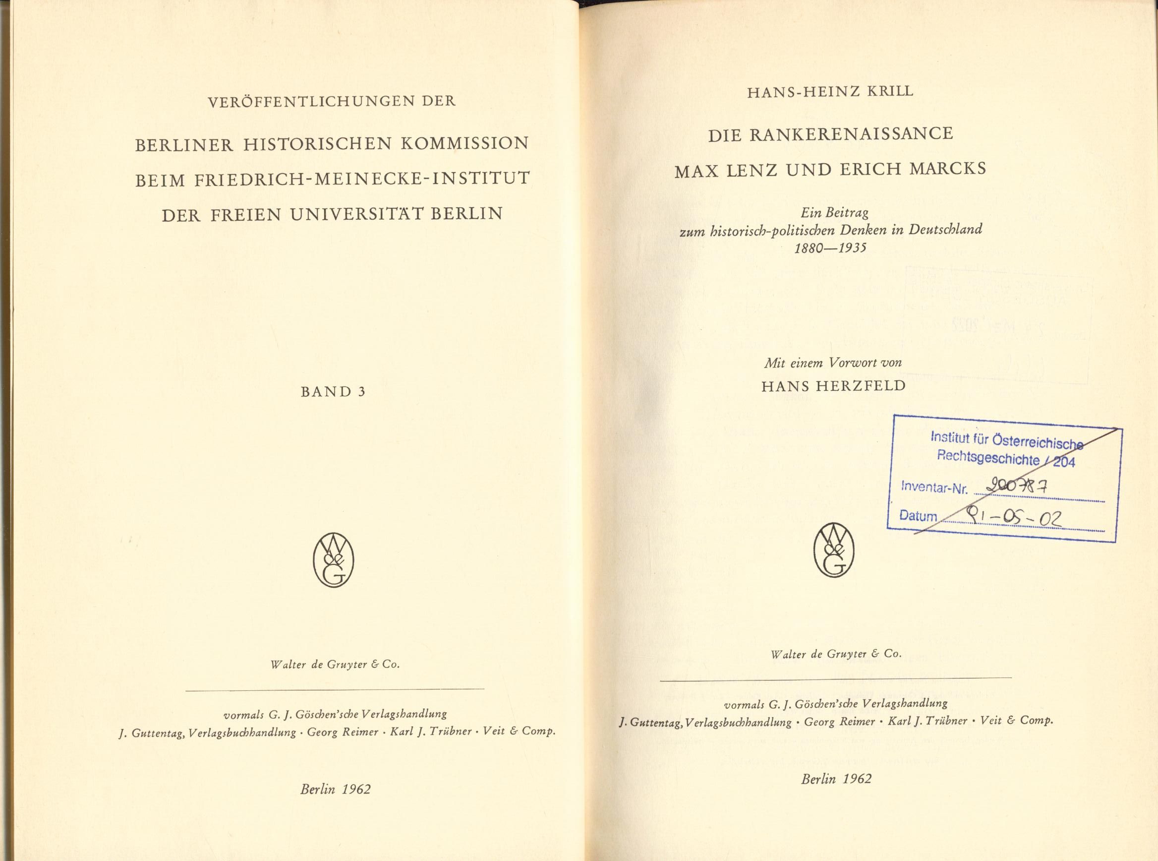 Die Ranke Renaissance Max Lenz und Erich Marcks Ein Beitrag zum ...