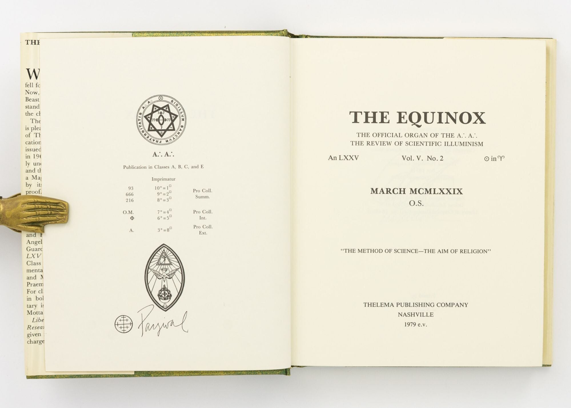 The Equinox. The Official Organ of the A.'.A.'. The Review of ...