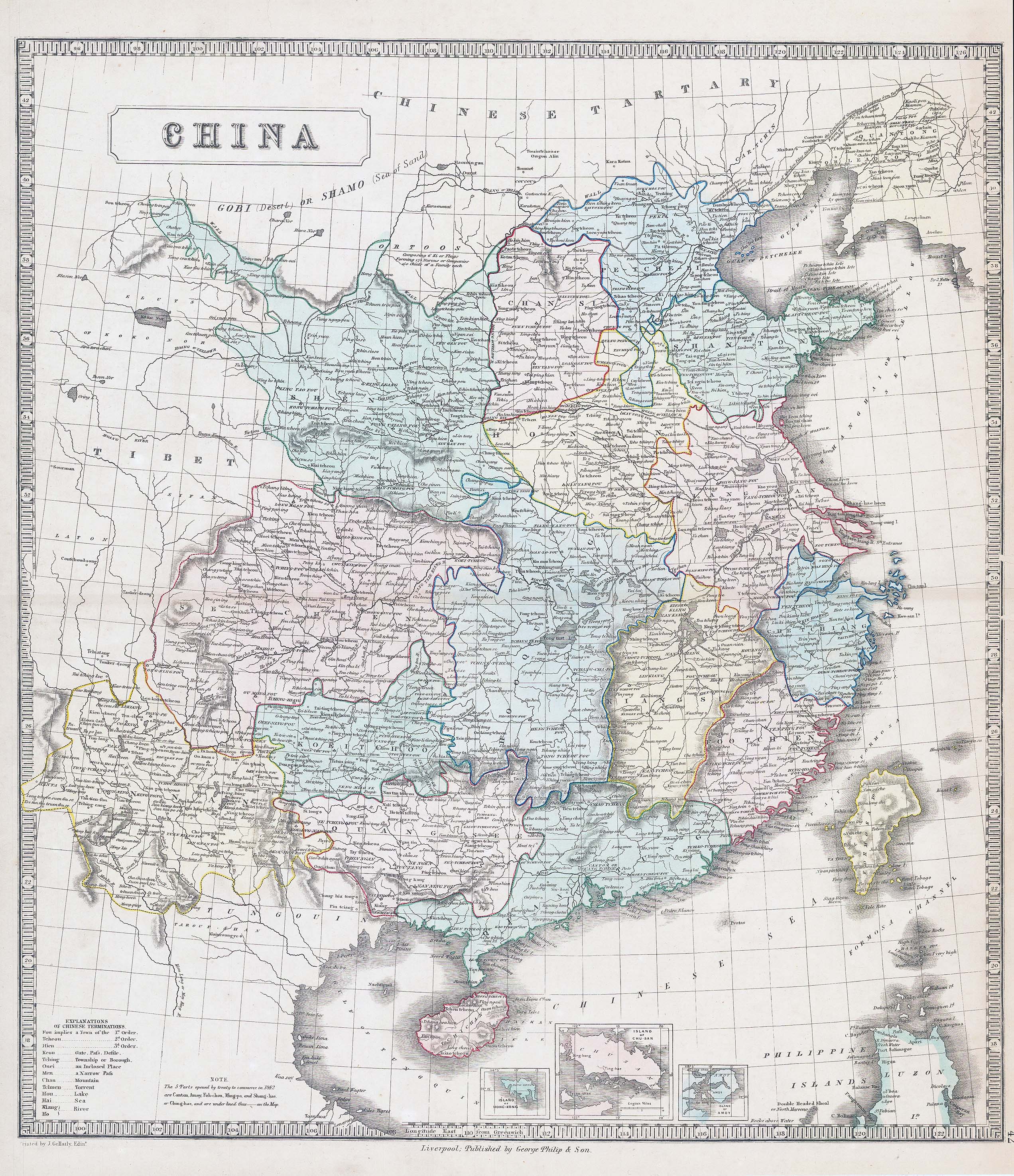 1851 Large original Antique Map of CHINA Hong Kong Amoy by George ...
