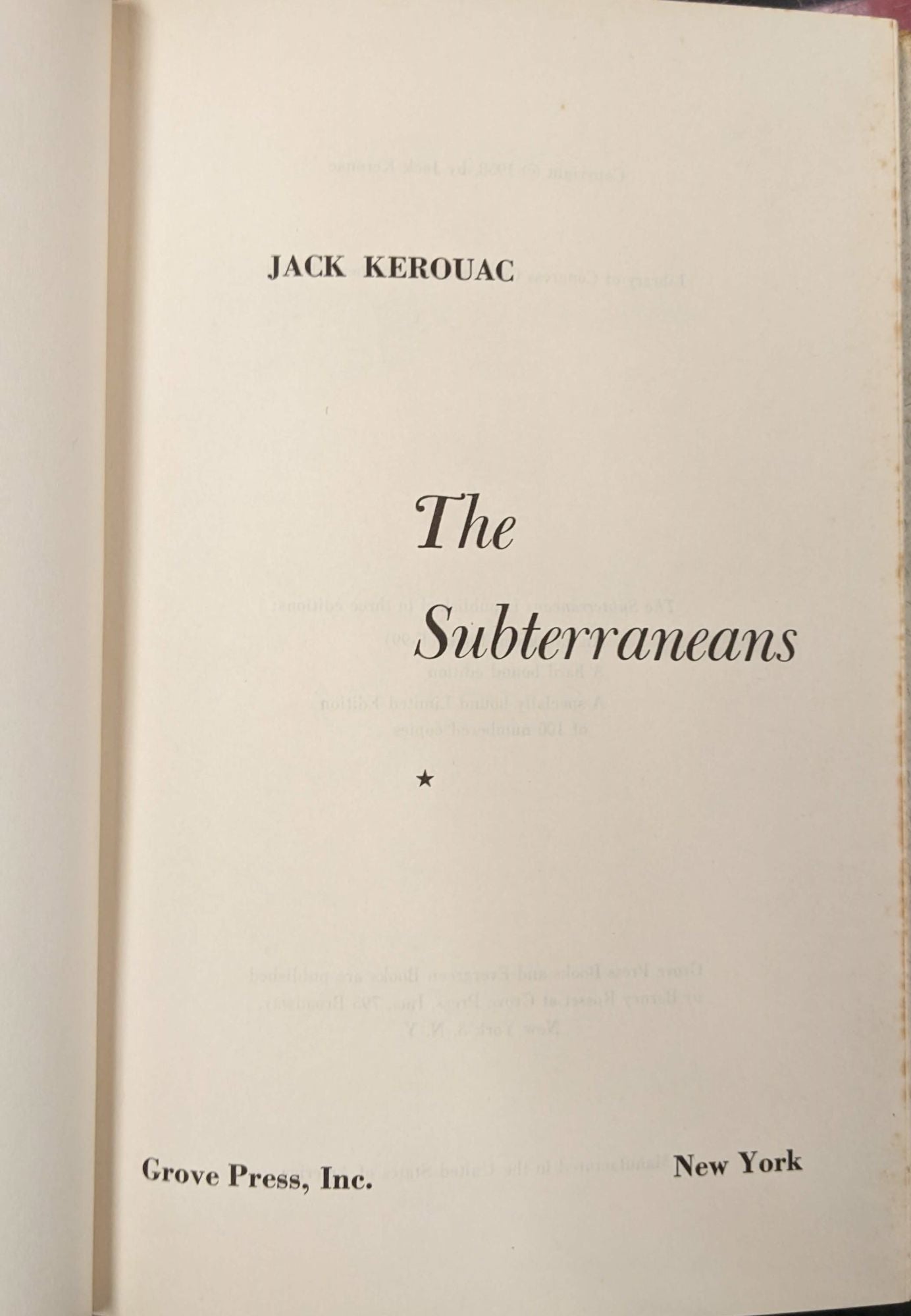 The Subterraneans by Jack Kerouac: Good Hardcover (1958) | Moe's Books