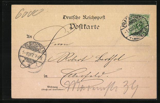 Lithographie Frankfurt a. M., Die neue Post, Kaiserliche Büste im ...