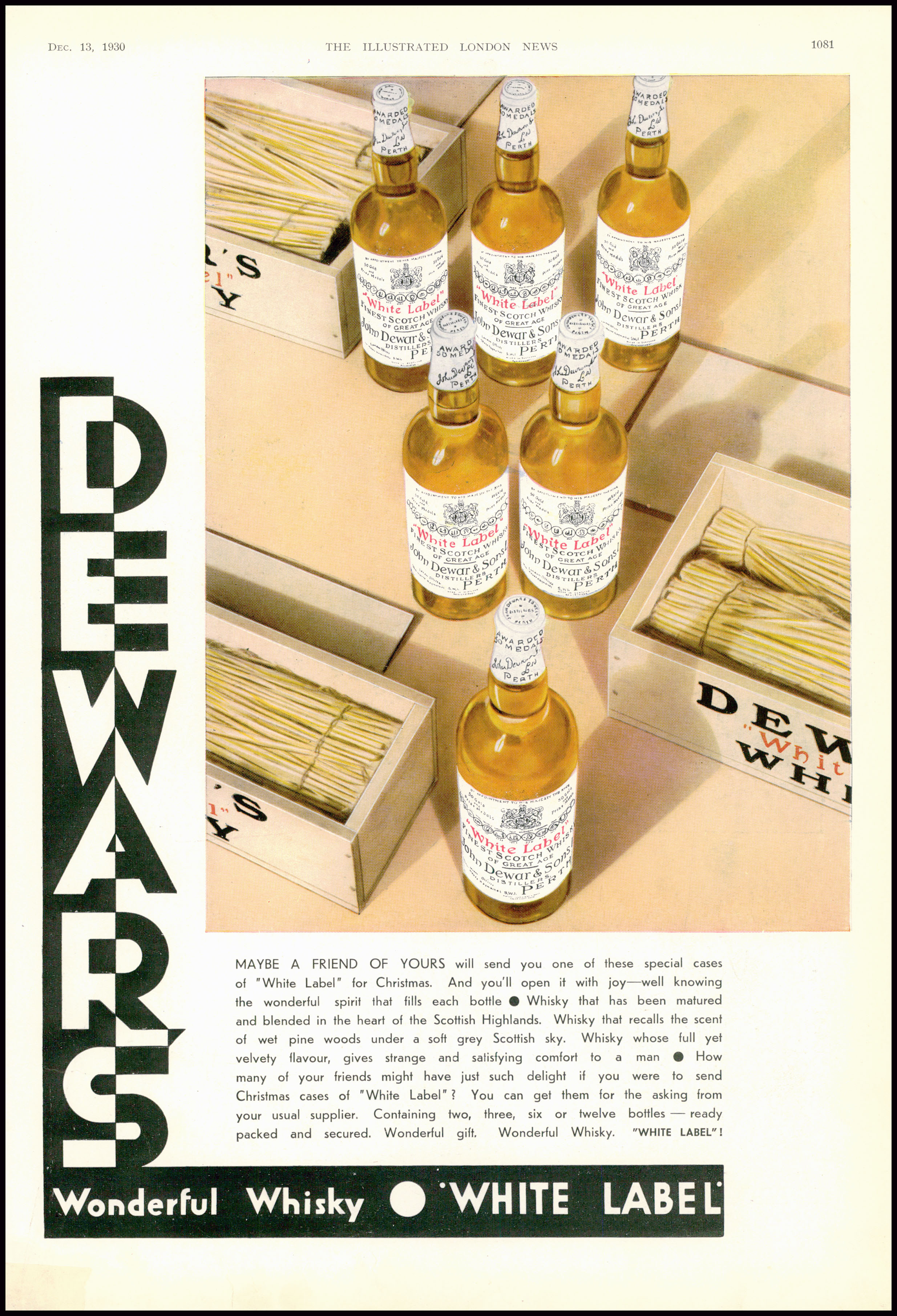1930 Vintage Advertising DEWARS WHITE LABEL SCOTCH WHISKY (AD10-327 ...