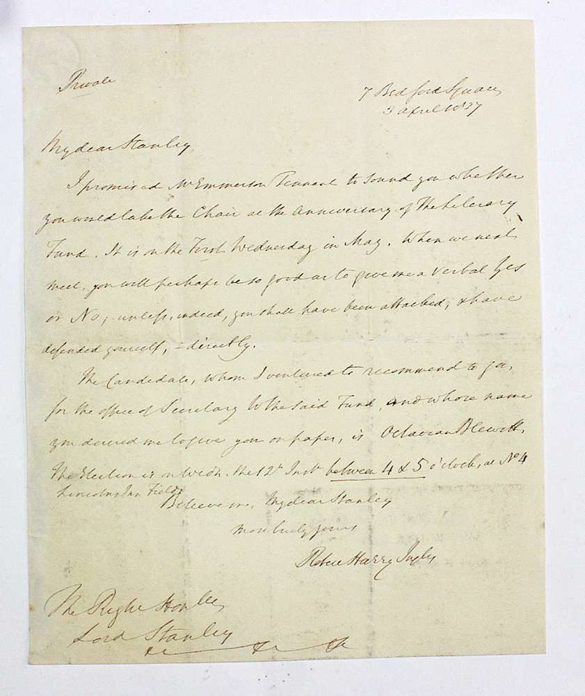 An Original Letter written and Signed by Sir Robert Harry Inglis, 2nd ...