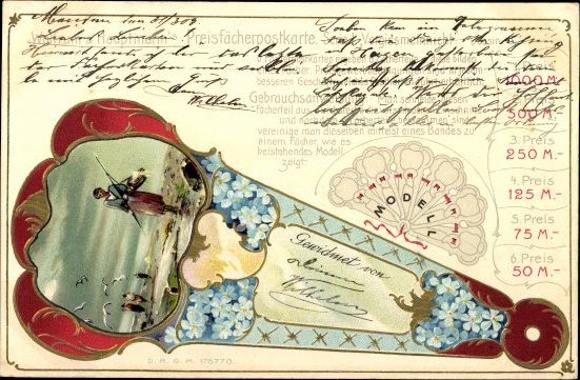 6 alte Ansichtskarte / Postkarte Serie Gruß Fächer, diverse Ansichten ...