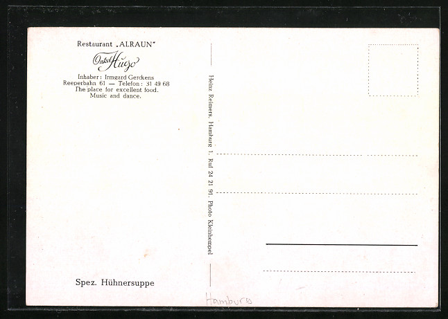 Ansichtskarte Hamburg-St. Pauli, Restaurant Alraun Onkel Hugo ...