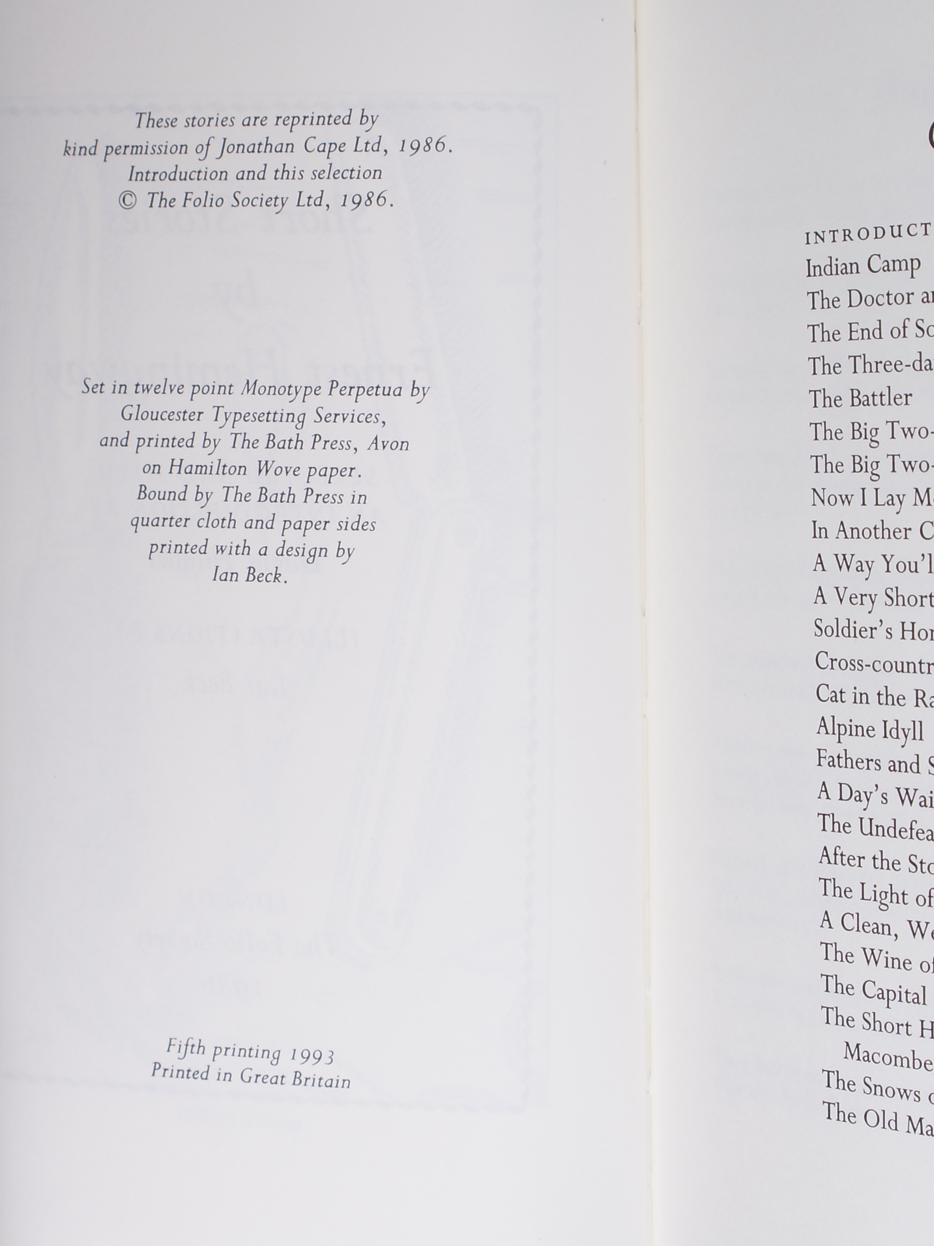 Short Stories by Ernest Hemingway: Fine Hardback (1986) | Candleleaf