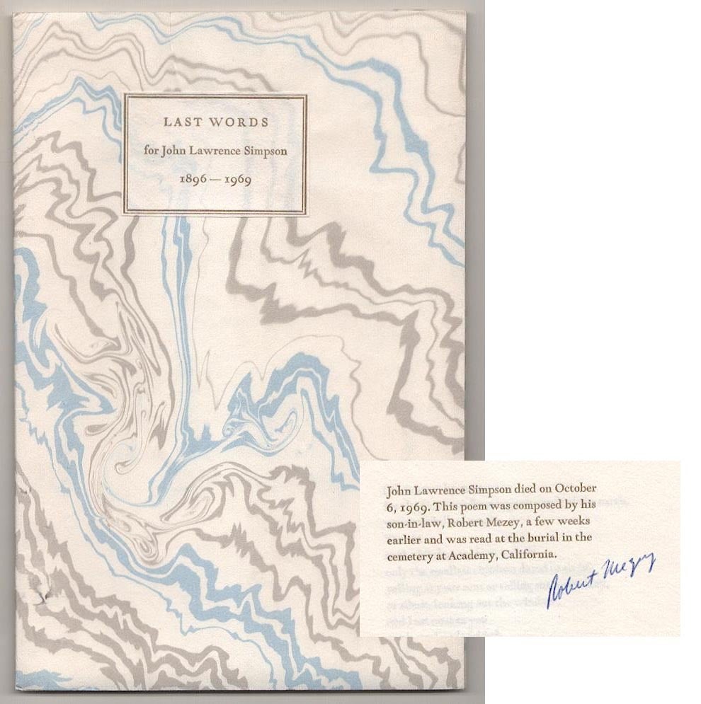 Last Words for John Lawrence Simpson 1896-1969 (Signed First Edition ...