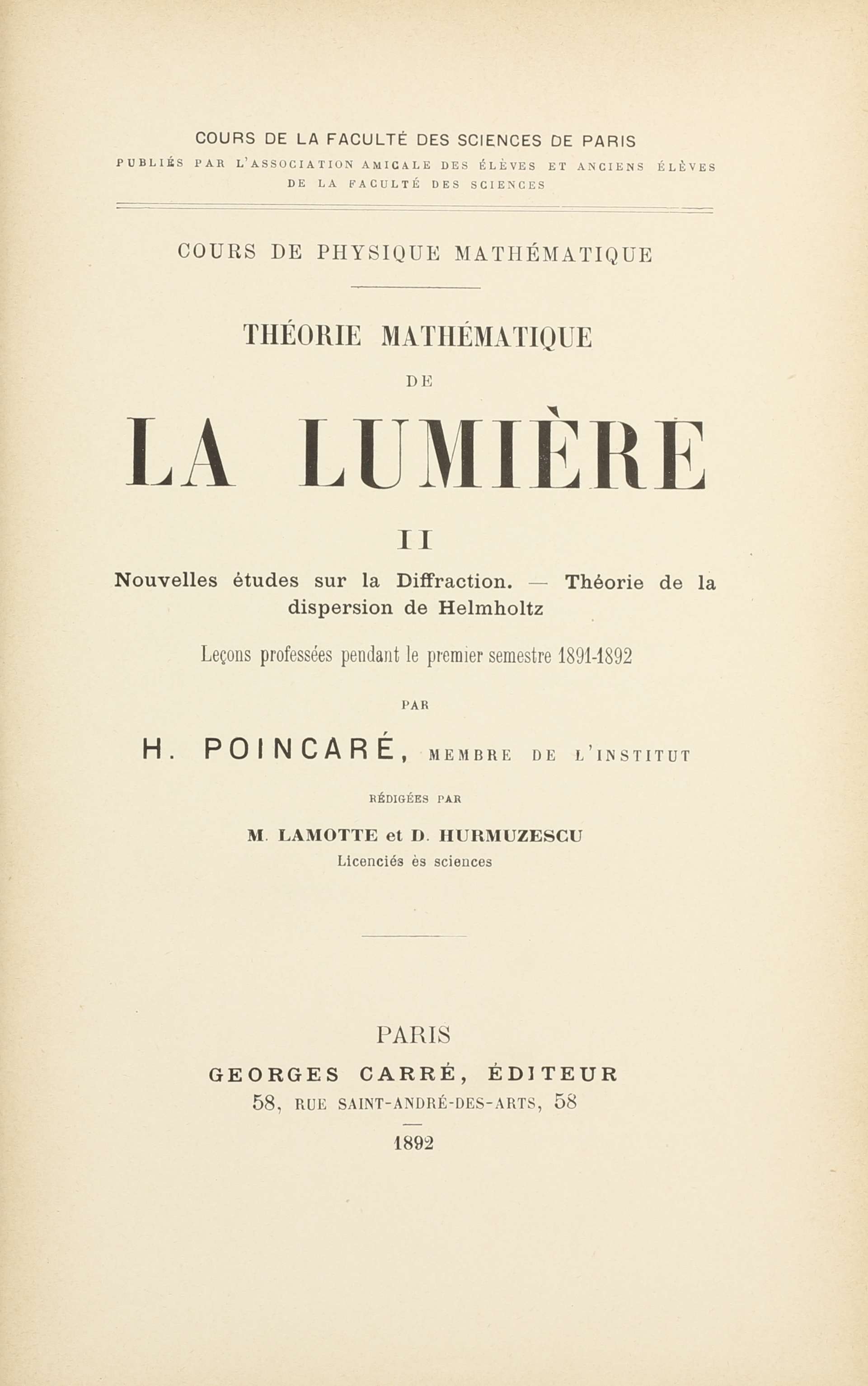 Théorie mathématique de la lumière. II, Nouvelles études sur la ...