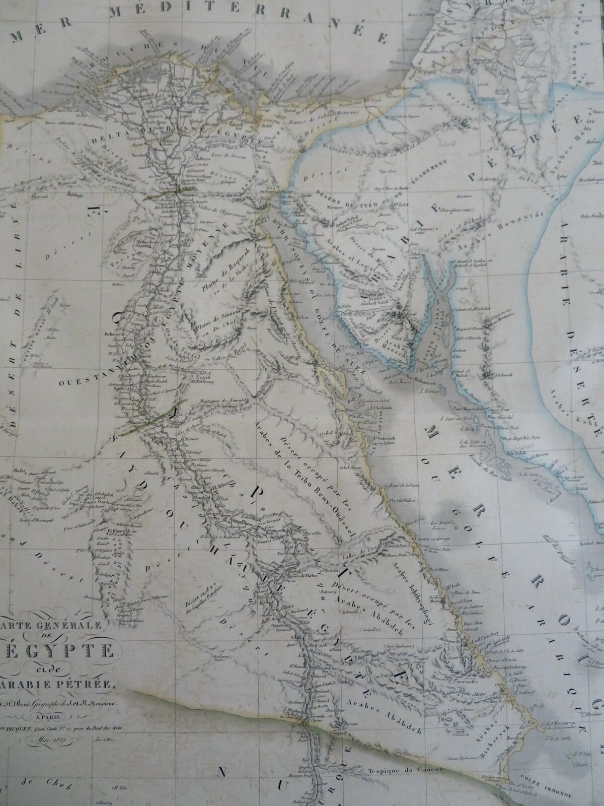 Egypt Nubia Sudan Red Sea Nile River 1822 Brue large detailed map hand ...