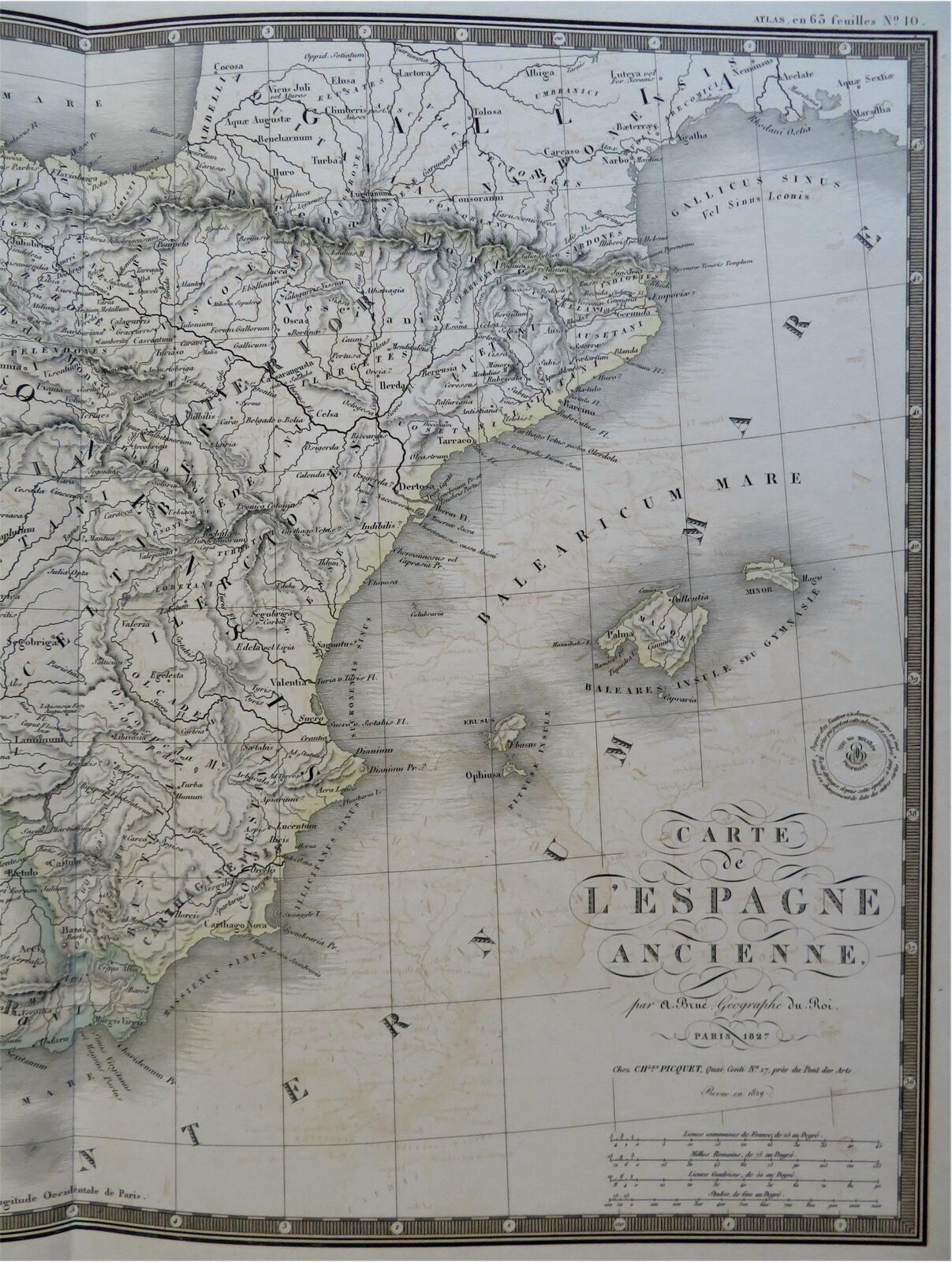 Ancient Spain Celt-Iberian Tribes 1827 Brue large detailed map hand ...