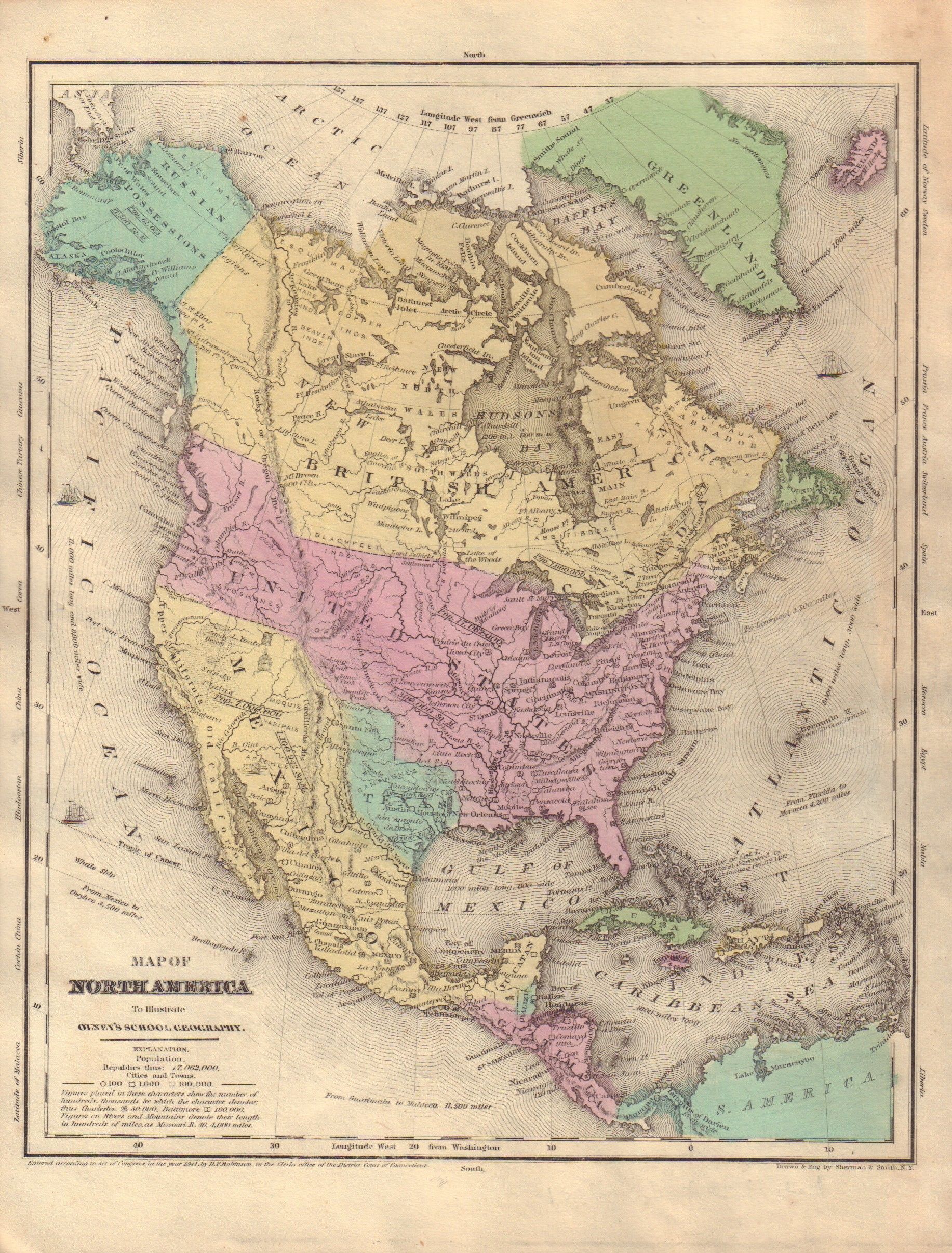 Map of North America to Illustrate Olney's School Geography by J Olney ...