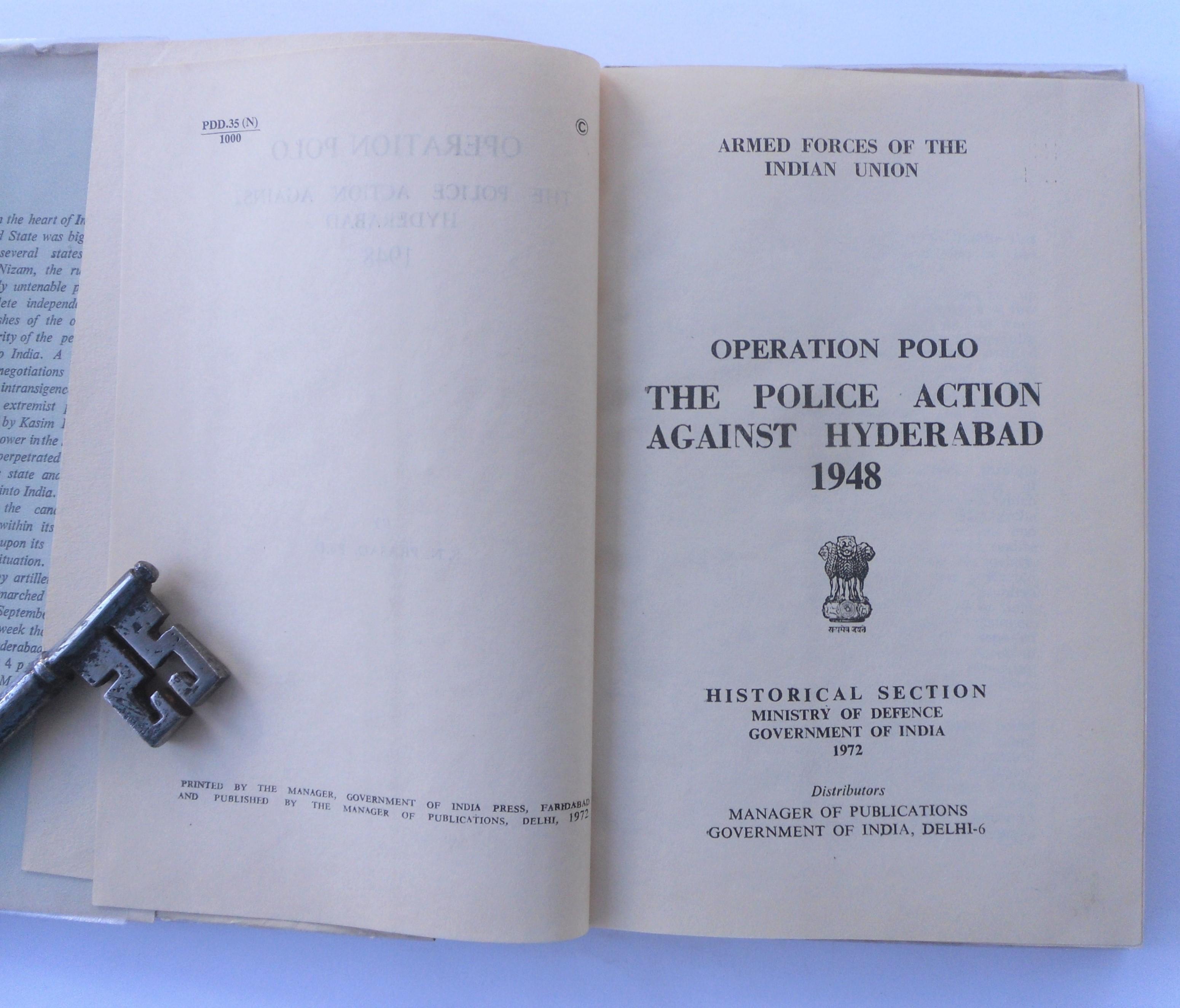 Operation Polo. The Police Action against Hyderabad 1948: Very Good ...