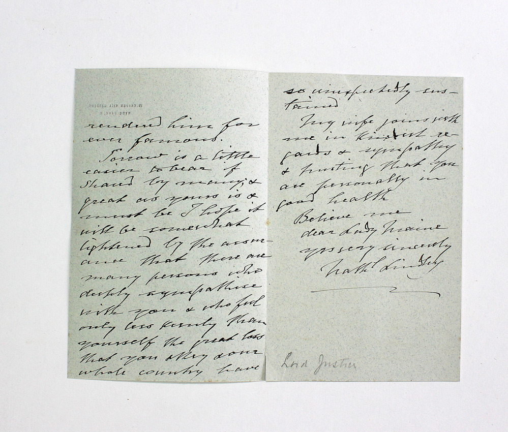 An Original Handwritten Letter Signed by Judge Nathaniel Lindley, Baron ...