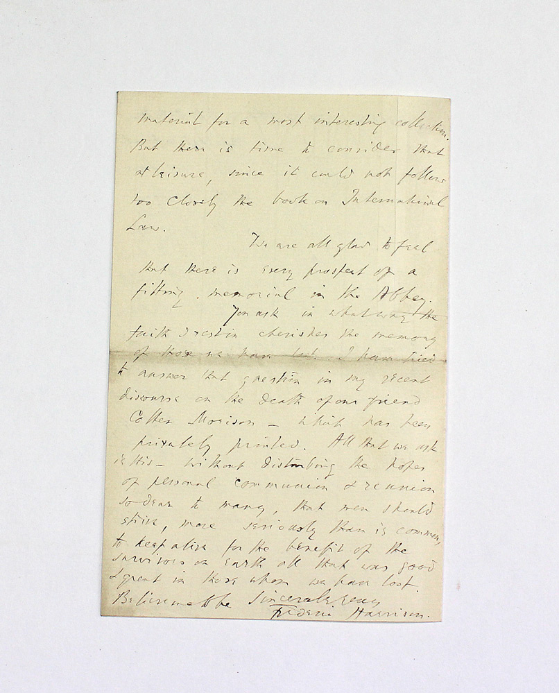 An Original Handwritten Letter Signed by Historian Frederic Harrison to ...