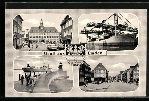 Ansichtskarte Emden, Kohlenkai, Blick in die Neutorstrasse, vor dem ...