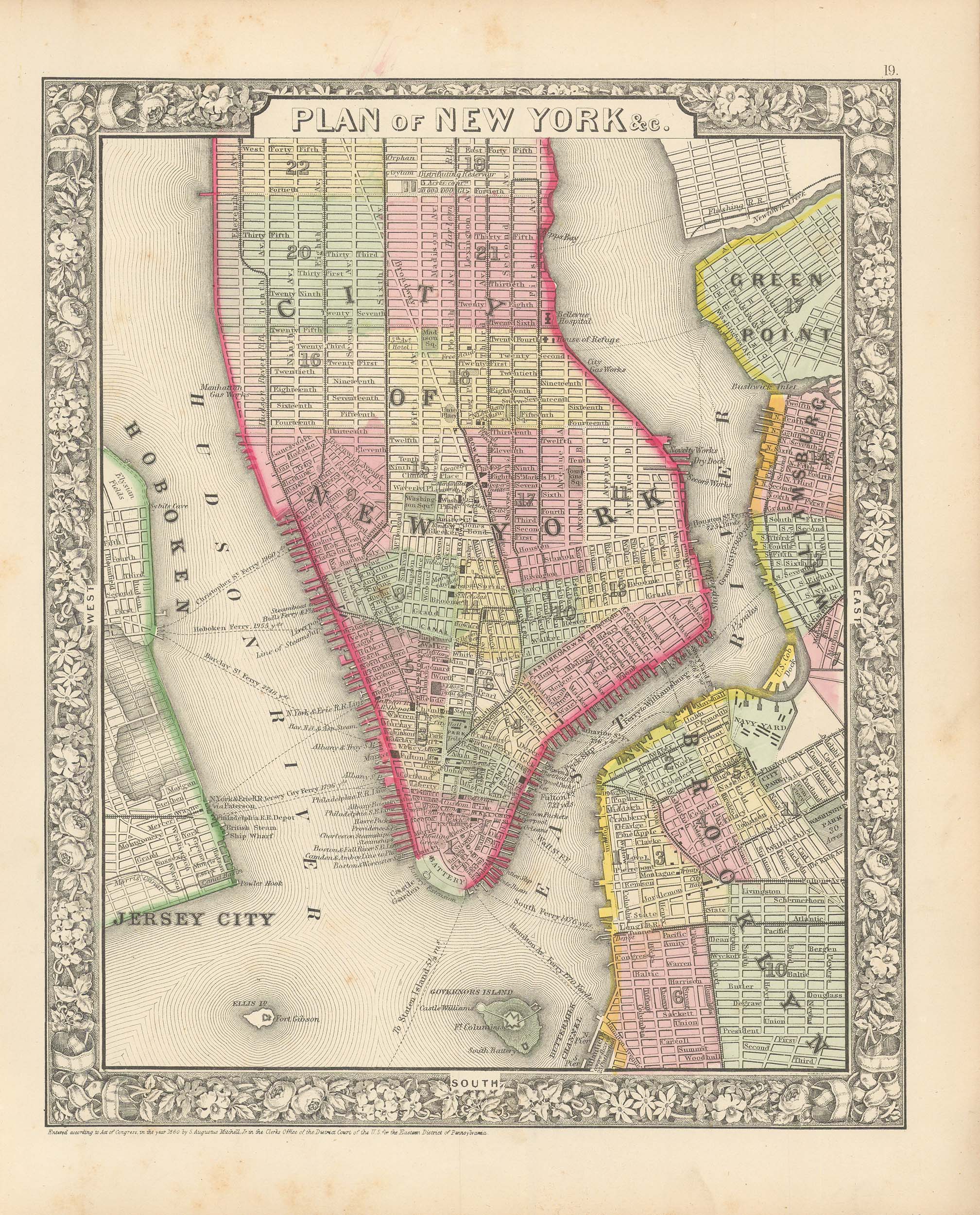 Mitchell's 1865 Map of New York City by S. Augustus Mitchell Jr.: (1865 ...