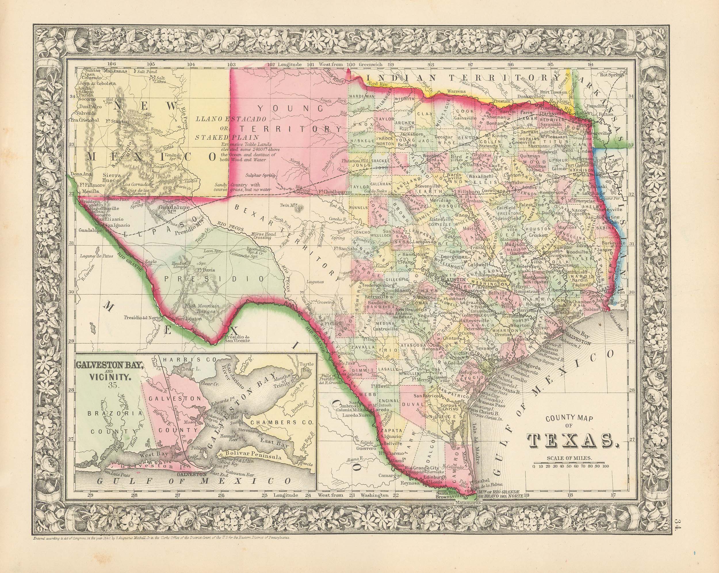 Mitchell's 1865 County Map of Texas by S. Augustus Mitchell Jr.: (1865 ...